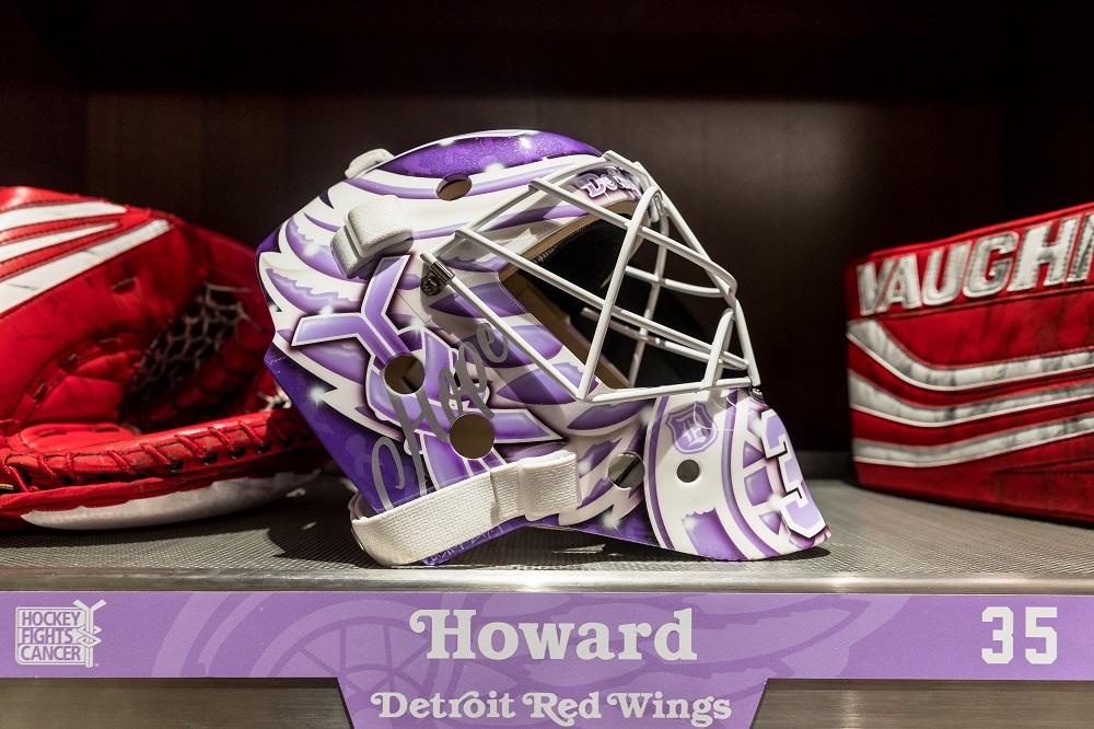Jimmy Howard (#35) Hockey Fights Cancer Awareness Night Custom Goalie ...